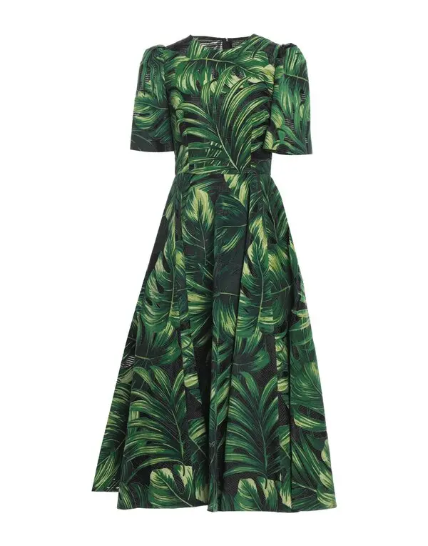 Dolce & Gabbana Leaf Print Jacquard Flared Dress