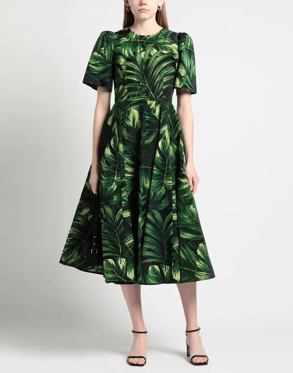 Dolce & Gabbana Leaf Print Jacquard Flared Dress