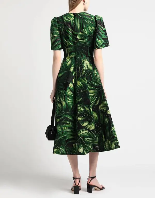 Dolce & Gabbana Leaf Print Jacquard Flared Dress