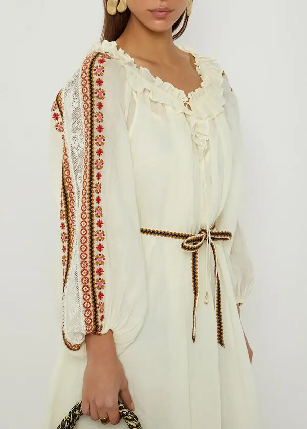 Zimmermann Aster Embroidered Belted Ramie Maxi Dress - White