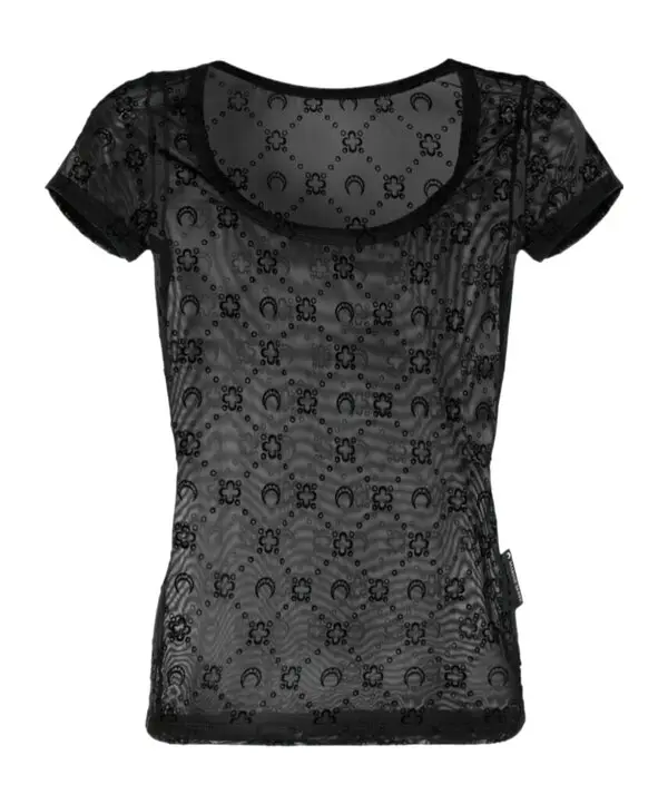 MARINE SERRE Boatneck Short Sleeve Mesh Top