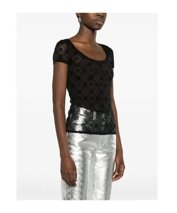 MARINE SERRE Boatneck Short Sleeve Mesh Top
