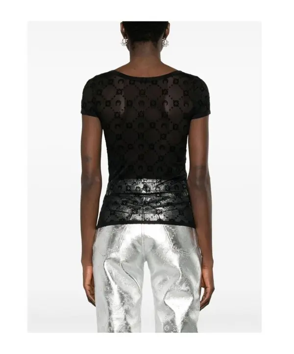 MARINE SERRE Boatneck Short Sleeve Mesh Top