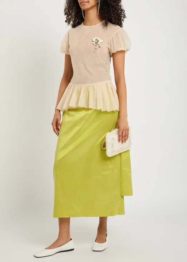Simone Rocha Sculpted Bustle Taffeta Midi Skirt