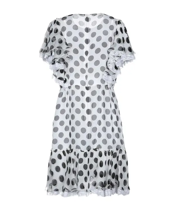 Dolce & Gabbana Flared Polka-dot Lace Chiffon Dress