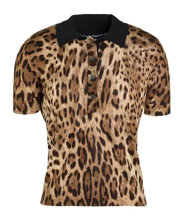 Dolce & Gabbana Leopard Print Knit Short Sleeve Polo