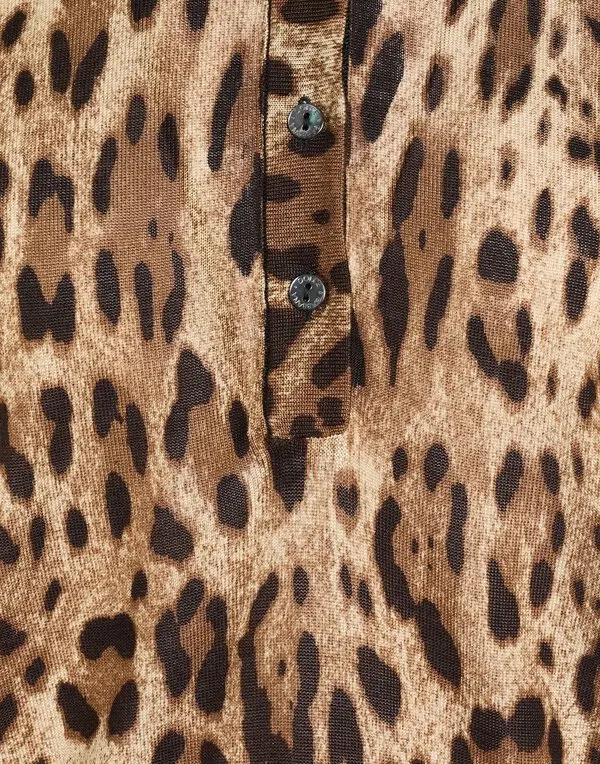 Dolce & Gabbana Leopard Print Knit Short Sleeve Polo