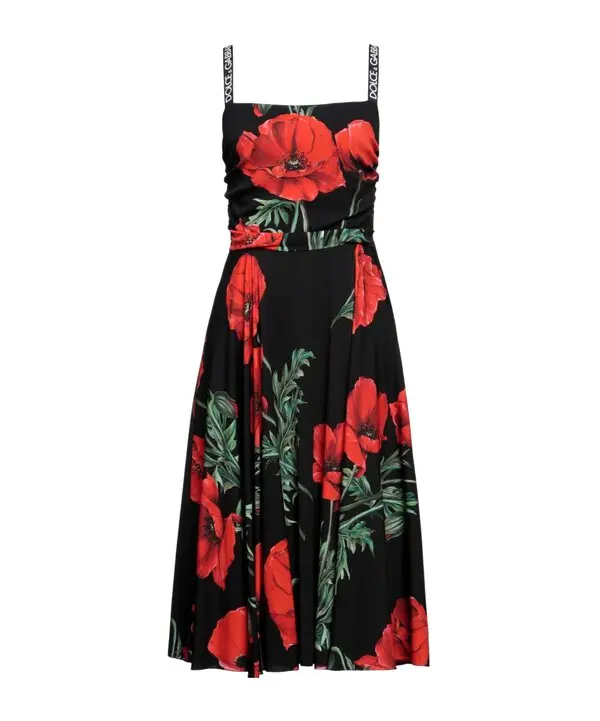 Dolce & Gabbana Floral Print Ruched Midi Dress - Black