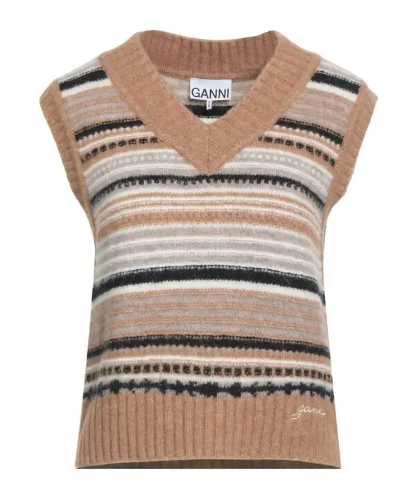 GANNI Sleeveless V-neck Pullover With Embroidered Logo - Nude