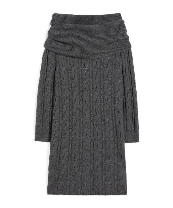 Max Mara Wool And Cashmere Cable Knit Off-the-shoulder Dress