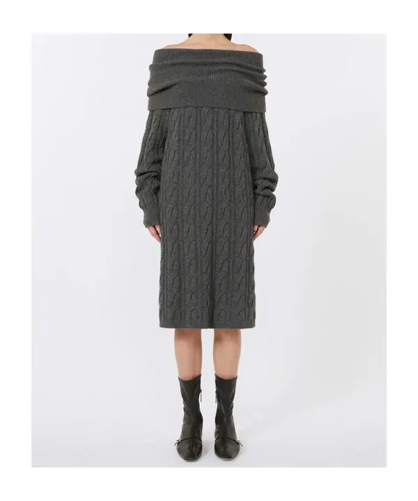 Max Mara Wool And Cashmere Cable Knit Off-the-shoulder Dress