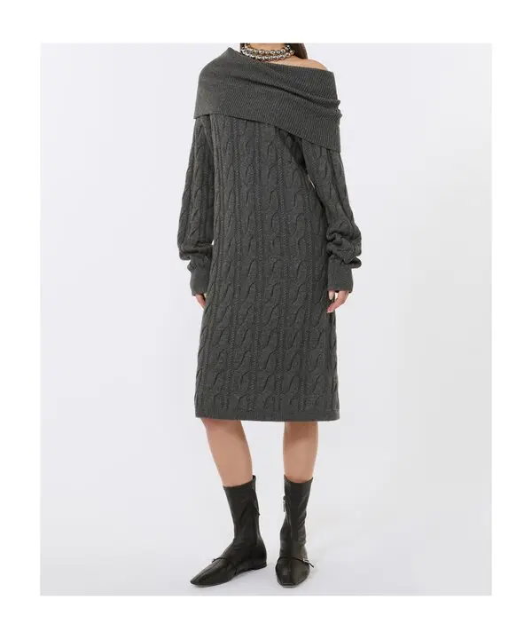 Max Mara Wool And Cashmere Cable Knit Off-the-shoulder Dress