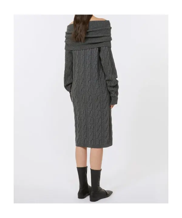 Max Mara Wool And Cashmere Cable Knit Off-the-shoulder Dress