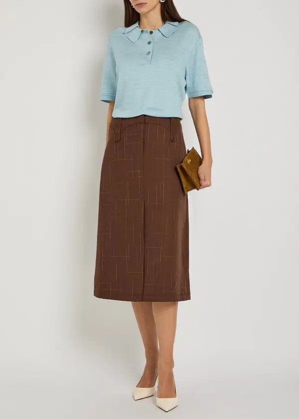 Tory Burch Plaid Wool Blend Midi Skirt