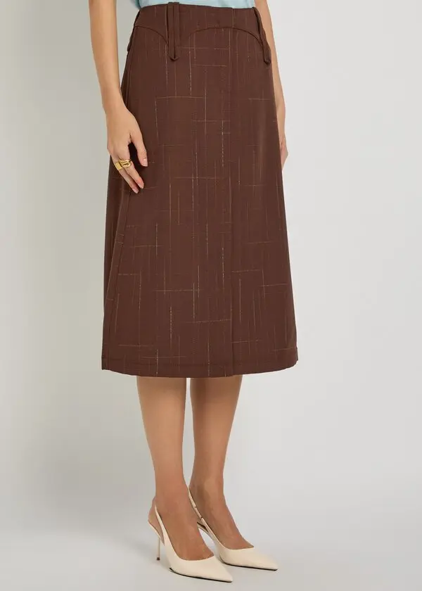 Tory Burch Plaid Wool Blend Midi Skirt
