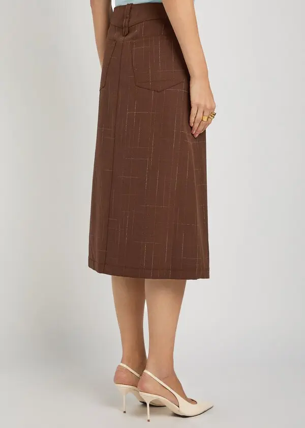 Tory Burch Plaid Wool Blend Midi Skirt
