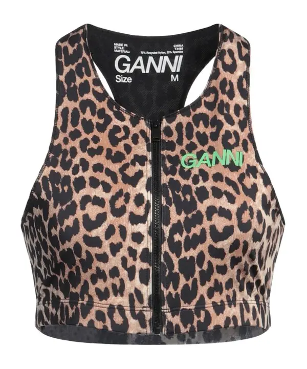 GANNI Leopard Print Sports Top - Black