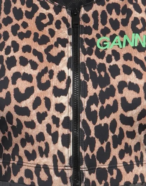GANNI Leopard Print Sports Top With Zip Closure