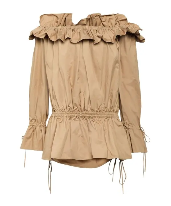 Saint Laurent Off-the-shoulder Top With Drawstring Ruching - Nude