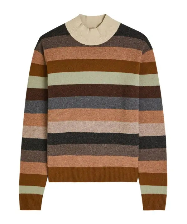 Tory Burch Striped Wool Mock Neck Top