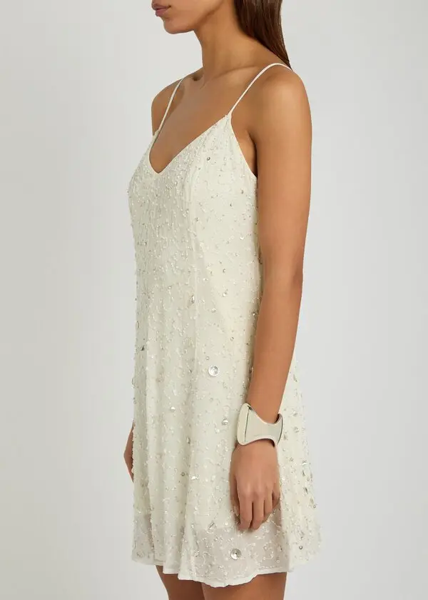 Staud Emily Embellished Mesh Mini Dress - White