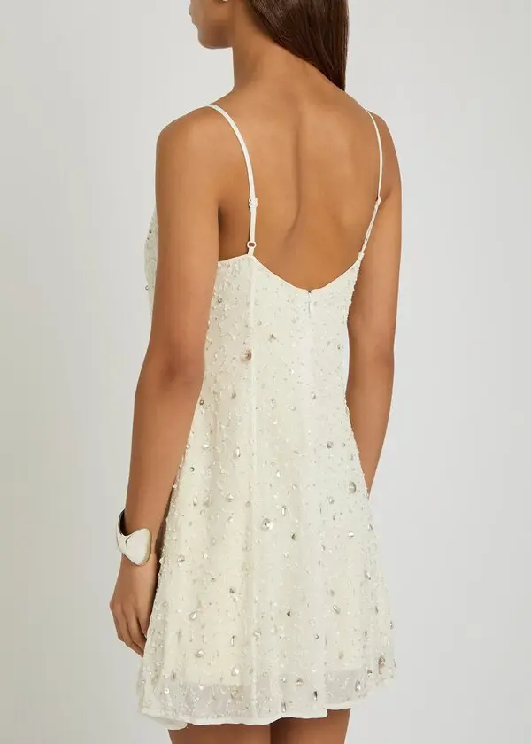 Staud Emily Embellished Mesh Mini Dress - White