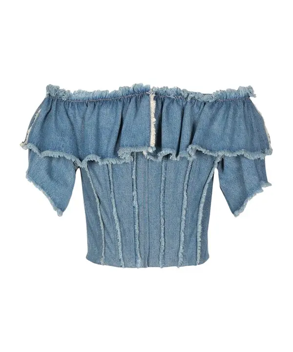 Dolce & Gabbana Medium Wash Denim Off-the-shoulder Top