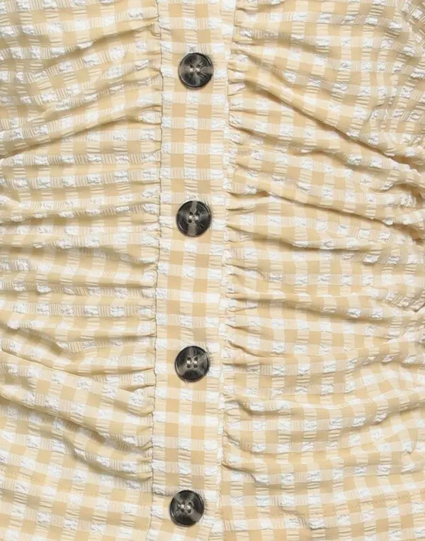GANNI Plaid Square Neck Ruched Top