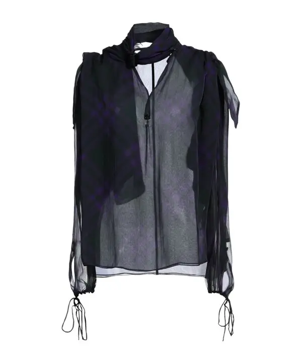 Burberry Plaid V-neck Long Sleeve Blouse - Black