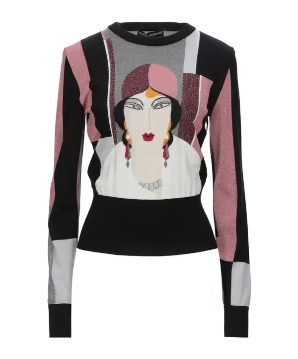 Dolce & Gabbana Multicolor Geometric Knit Sweater - Black