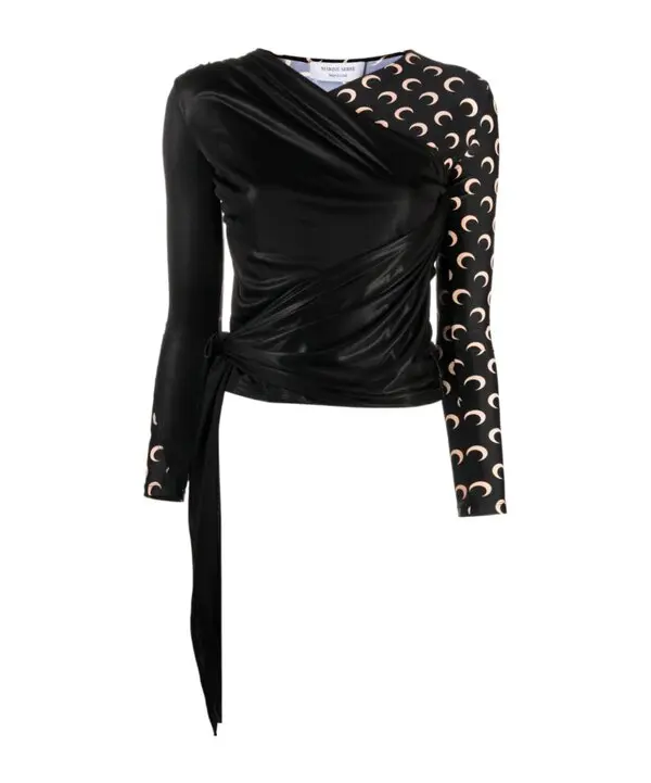 MARINE SERRE Regenerated Panelled Draped Jersey Top - Black
