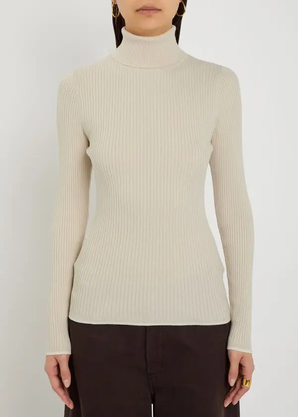 Varley Ravena Ribbed Knit Roll Neck Top