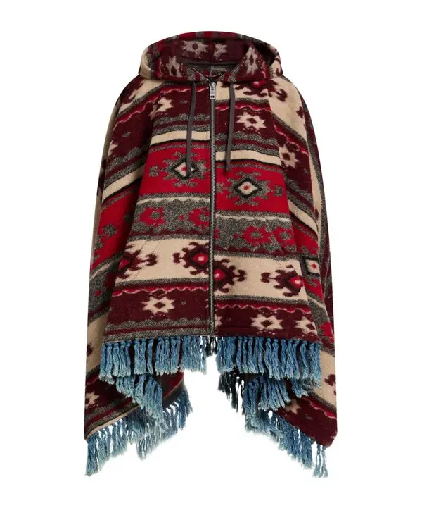 DIESEL® Woolen Printed Zip-up Hooded Cape
