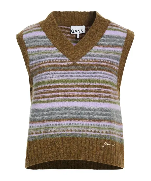GANNI Sleeveless V-neck Striped Knitwear Vest