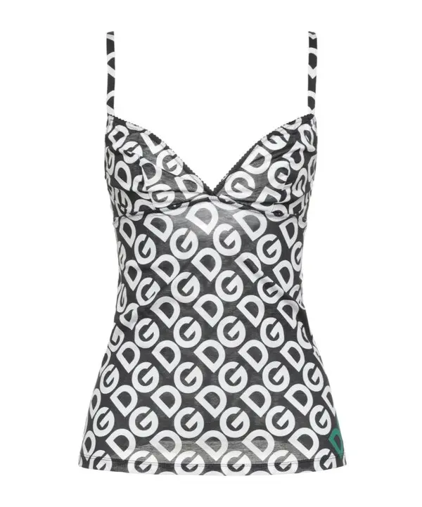 Dolce & Gabbana Logo Print Sleeveless Deep Neck Top