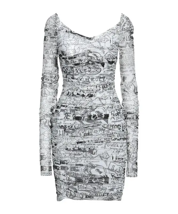 Dolce & Gabbana Long Sleeve Slim-fit Printed Tulle Dress