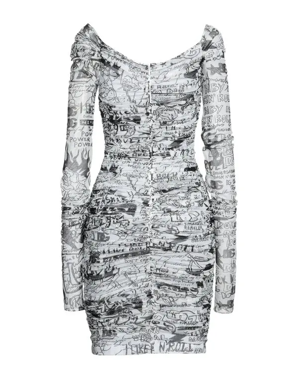 Dolce & Gabbana Long Sleeve Slim-fit Printed Tulle Dress