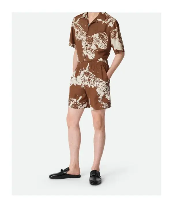Bottega Veneta Italian Postcard Printed Silk Shantung Shorts