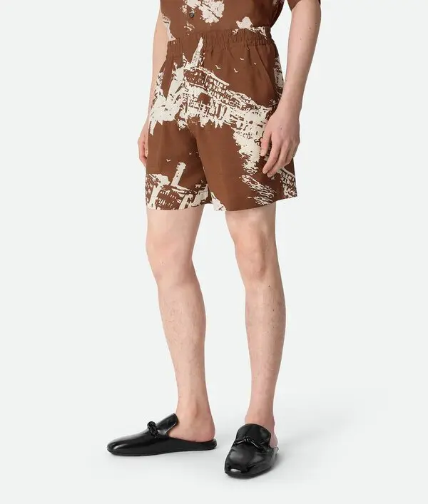 Bottega Veneta Italian Postcard Printed Silk Shantung Shorts