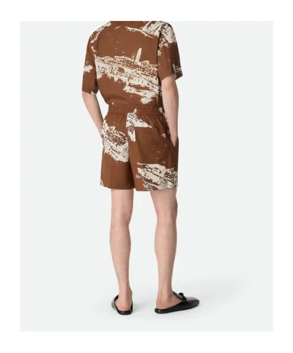 Bottega Veneta Italian Postcard Printed Silk Shantung Shorts
