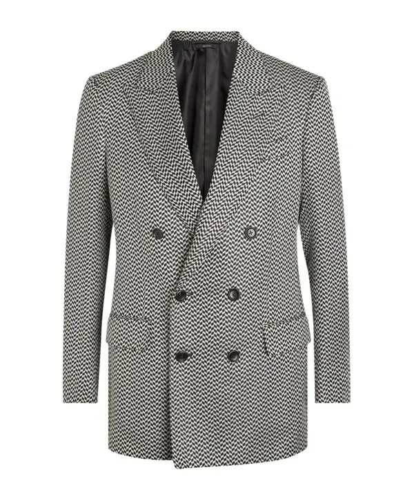 TOM FORD Double-breasted Herringbone Silk Blazer