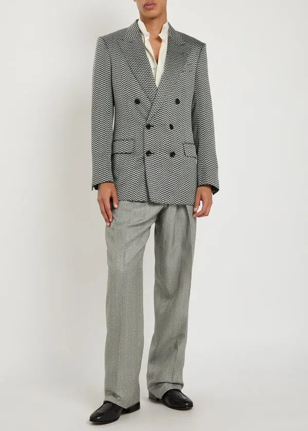 TOM FORD Double-breasted Herringbone Silk Blazer