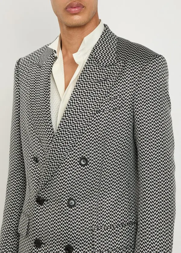 TOM FORD Double-breasted Herringbone Silk Blazer