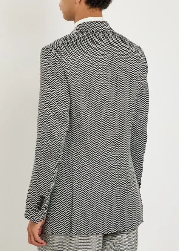 TOM FORD Double-breasted Herringbone Silk Blazer