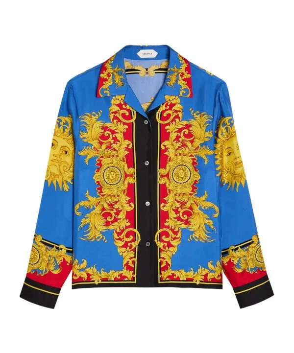Versace Printed Silk-twill Shirt - Blue