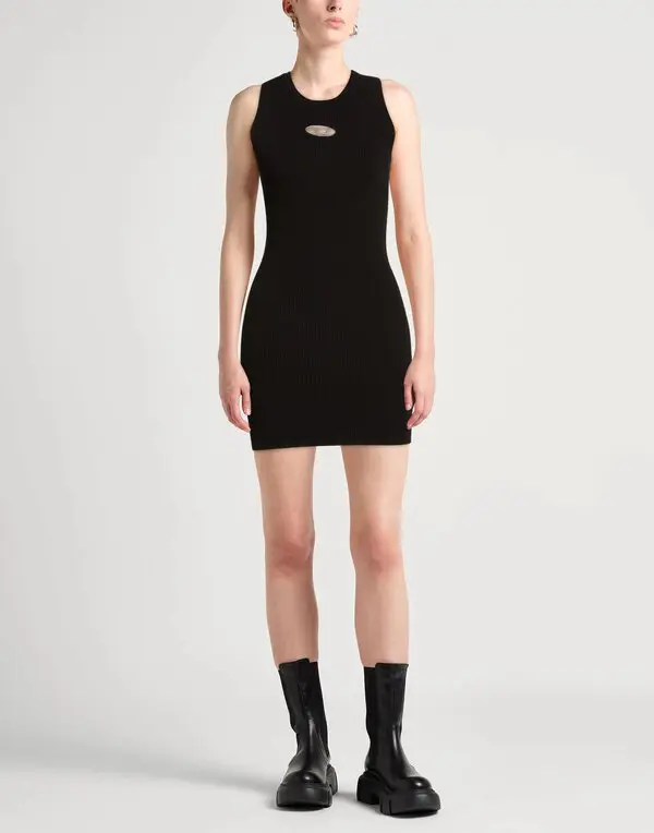 DIESEL® Ribbed Knit Crewneck Sleeveless Mini Dress With Appliqu