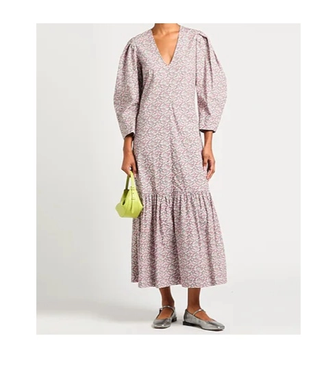 GANNI Floral Print V-neck Long Sleeve Maxi Dress
