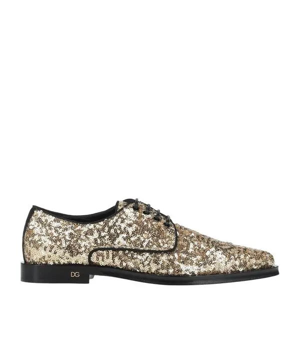 Dolce & Gabbana Pointed-toe Sequined Lace-up Flats
