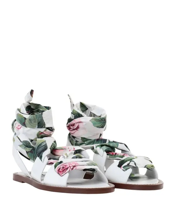 Dolce & Gabbana Floral Woven Leather Ankle Tie Sandals