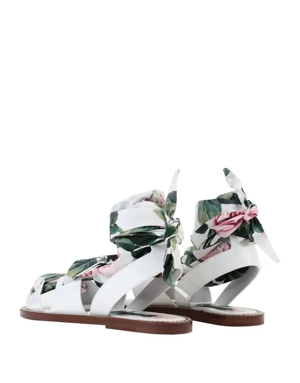 Dolce & Gabbana Floral Woven Leather Ankle Tie Sandals